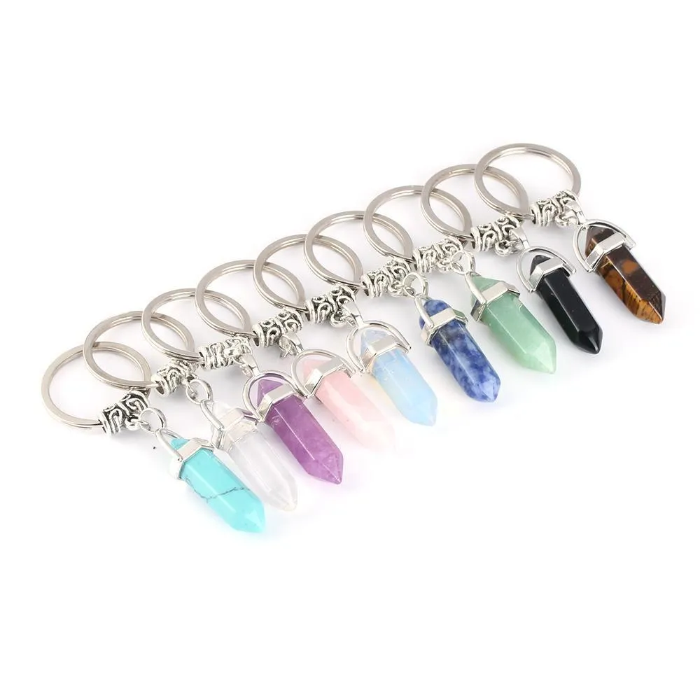 DHgate.com:Key Rings Natural Stone Hexagonal Prism Ring Keychain Rose ...