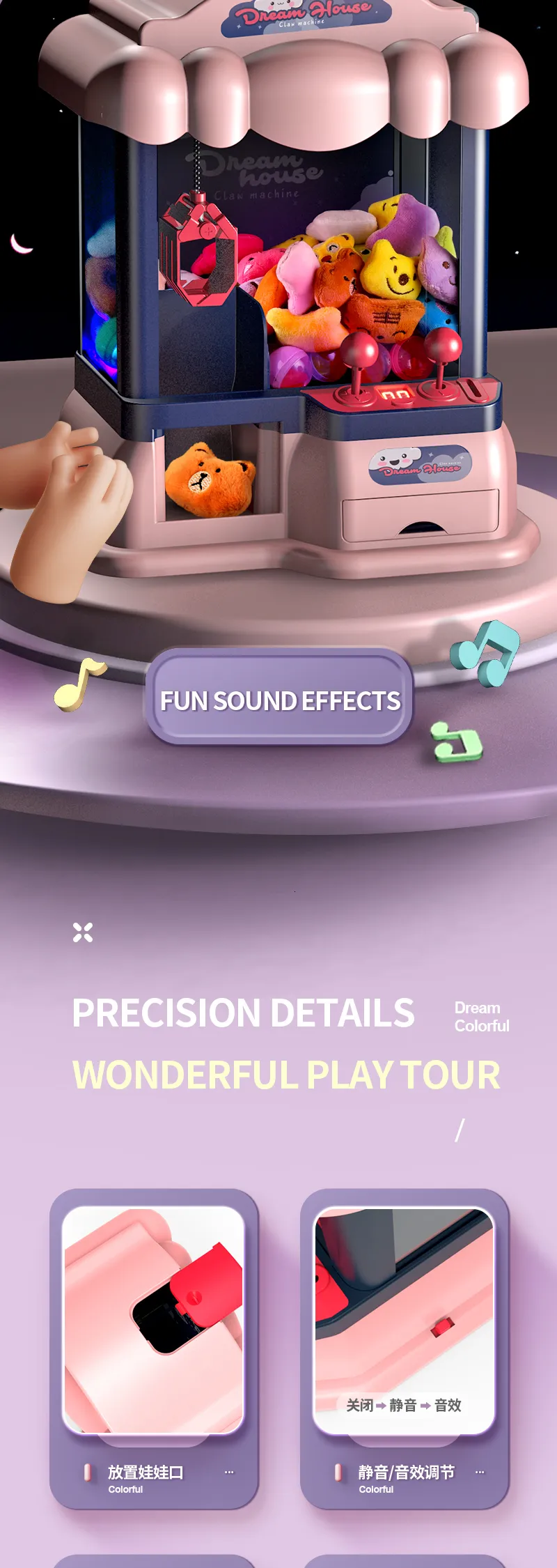 Cartoon Automatic Claw Machine Doll With Music Mini Catch Toy For Kids ...