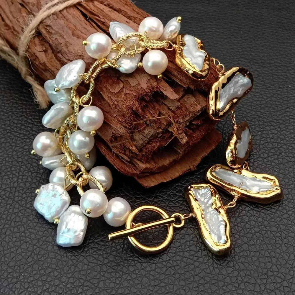 YYING 8 Biwa Freshwater Pearl Pave Gold Plated Wrap Larimar Bracelet Natural Top Drilled Square Round 230710 From Jiao07 27.95 DHgate.Com