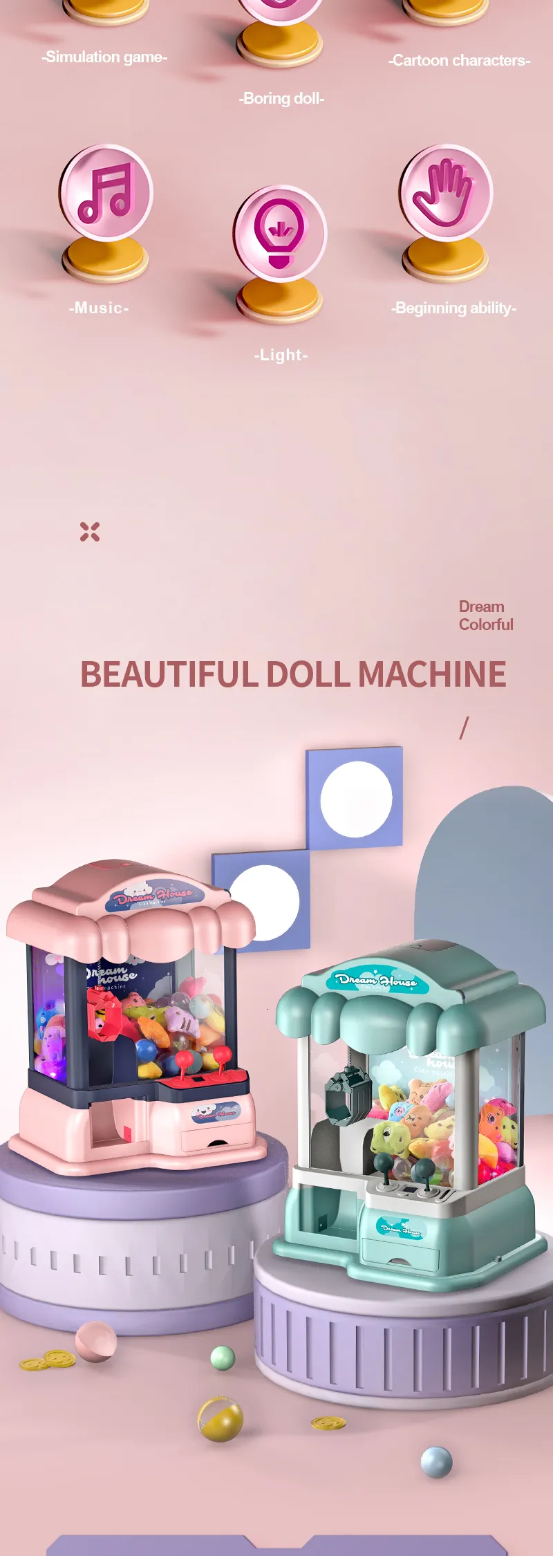 Cartoon Automatic Claw Machine Doll With Music Mini Catch Toy For Kids ...