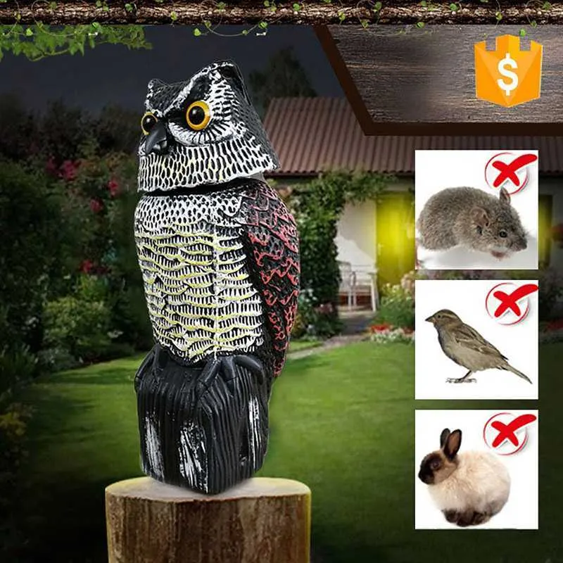 Owl Prowler Outdoor Bird Scarer Rotating Head Plastic Owl Decoy Pest ...