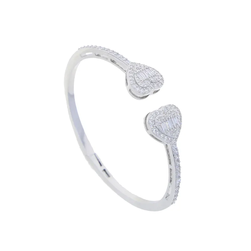 Heart Love Adjustable Bangle Bracelet Hip Hop Iced Out Bling With Cubic ...