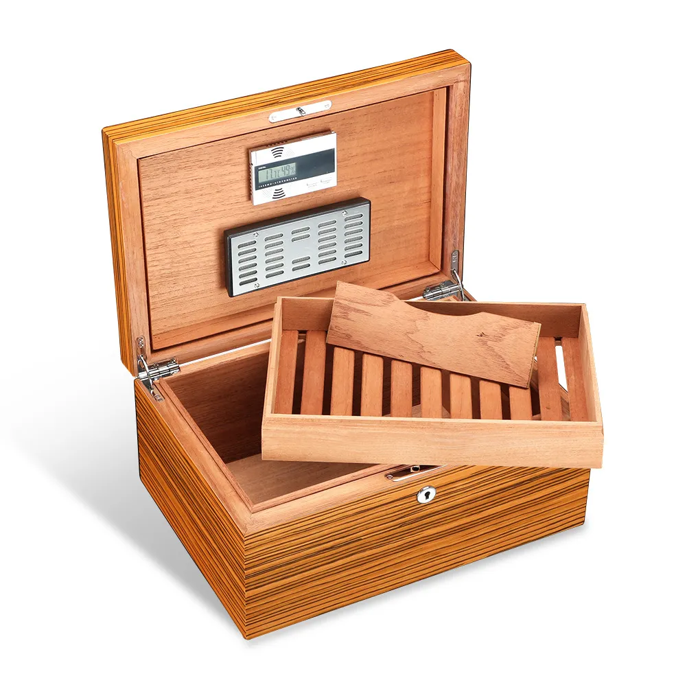 Luxury Cedar Wood Cigar Humidor Box with Humidifier and Hygrometer ...