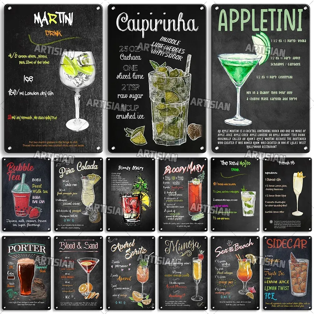Retro Metal Bar Signs - Vintage Cocktail & Beer Tin Posters, Cool Wall ...