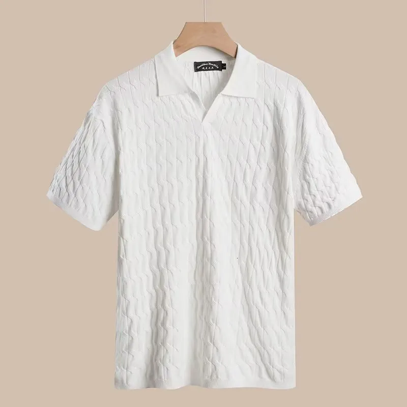 Polos De Los Hombres Estilo De Corea Slim Knit Polos Hombres Moda Color Sólido Manga Corta ...