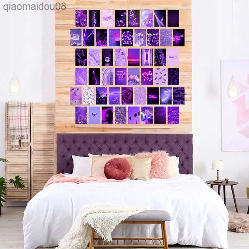Purple Aesthetic Wall Collage Print Kits Neon Warm Color Home Bedroom ...