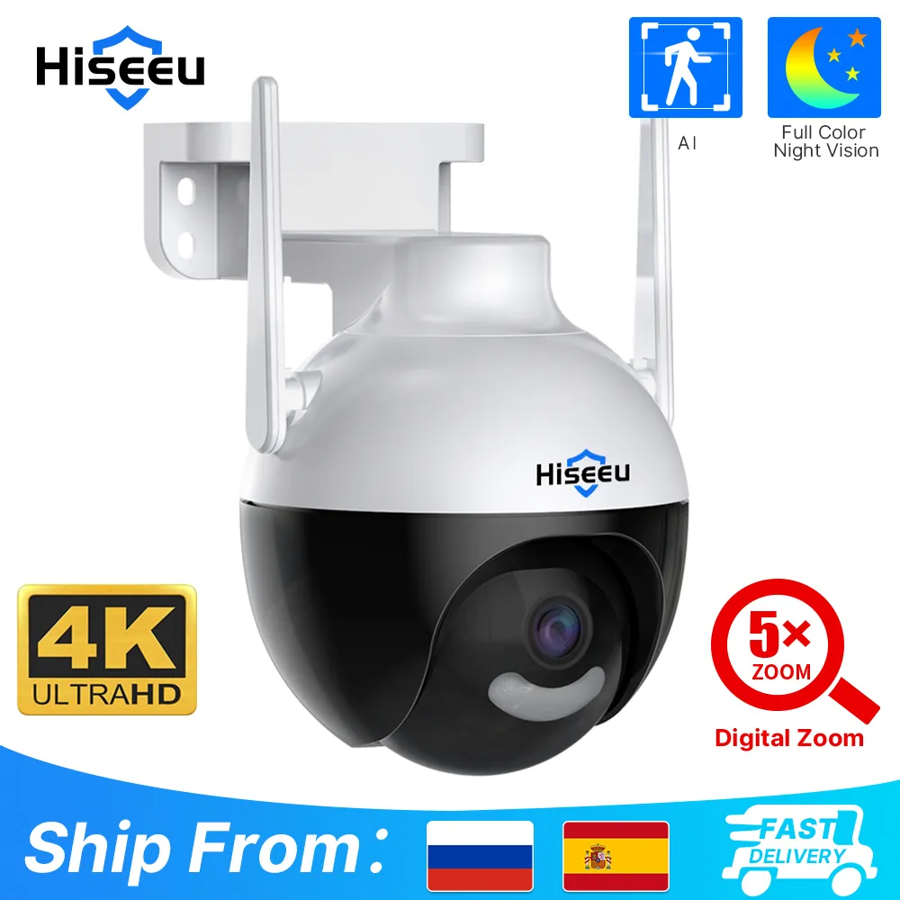 IP Cameras Hiseeu 4K 8MP WiFi PTZ Camera 5xZoom Human Detection Video ...