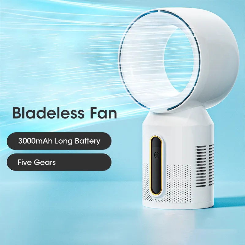 Bladeless Tower Fan: Rechargeable, Cordless & Quiet. 5-Speed Portable ...