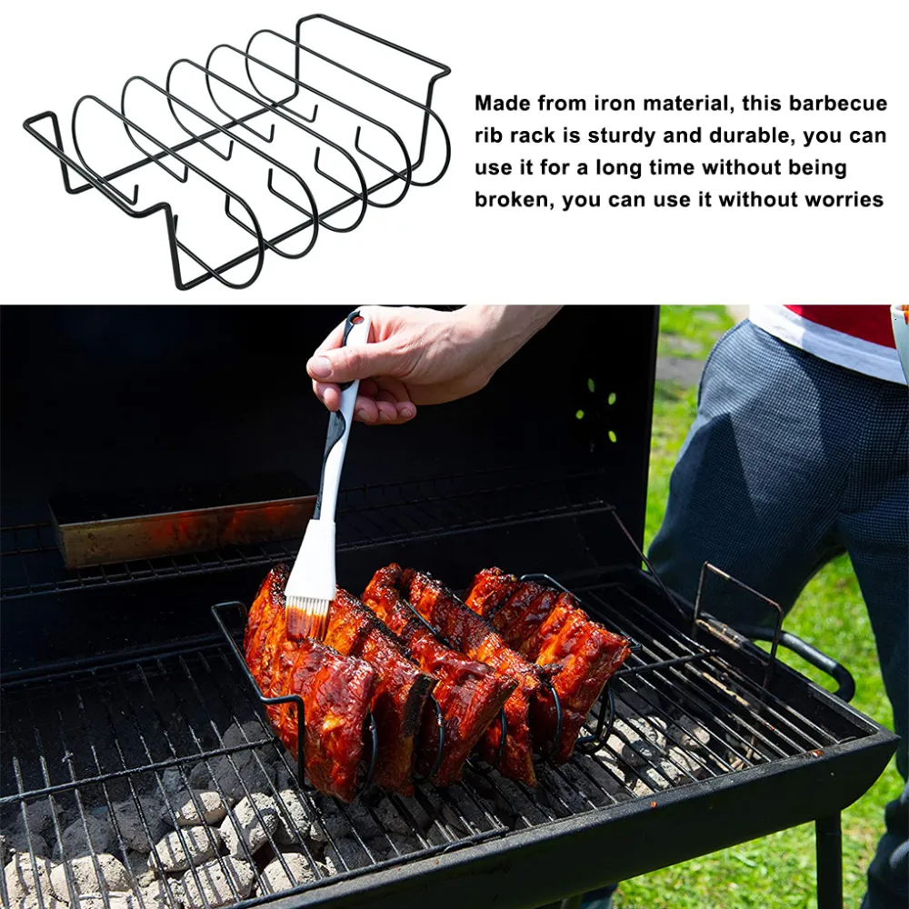 Premium BBQ Rib Rack & Roast Holder - Stainless Steel Non-Stick ...