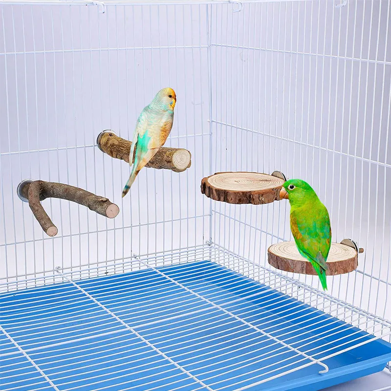 Natural Wood Bird Perch Set With Multi Branch Platform Hammock Nest ...
