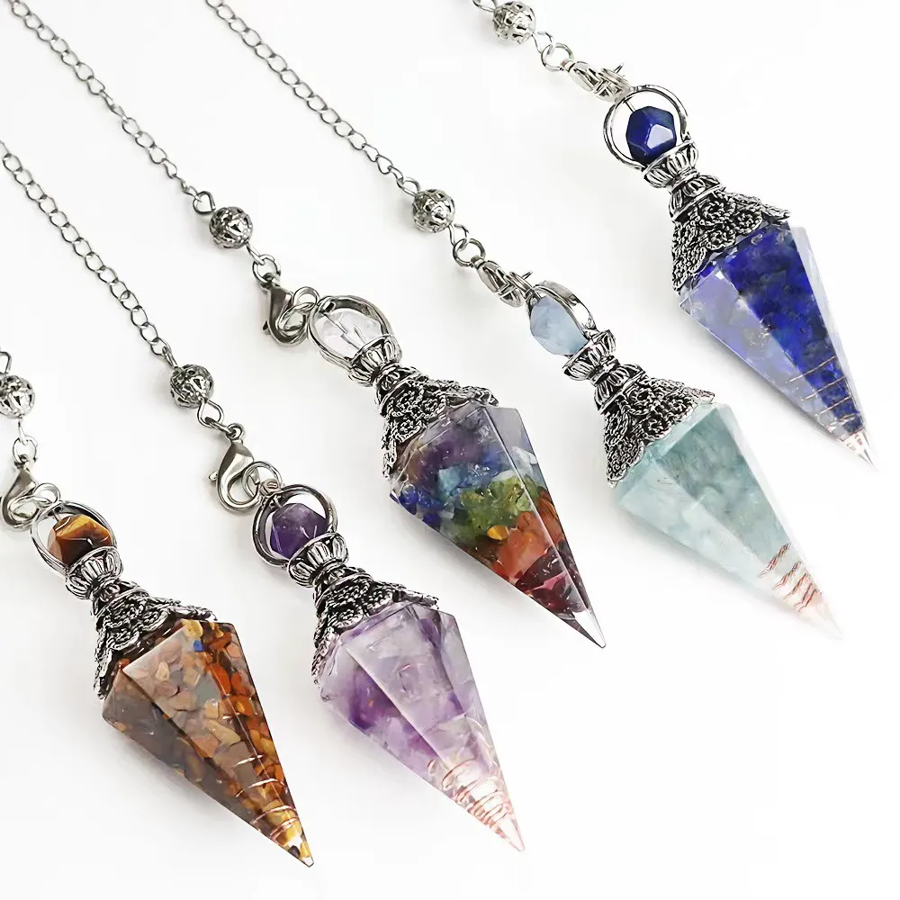 7 Chakra Healing Crystal Pendulum - Natural Quartz Stone Divination Pendulum, Reiki Pendant for ...