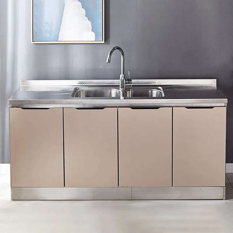 Stainless Steel Integrated Tabletop Modern Kitchen Cabinets For Custom ...