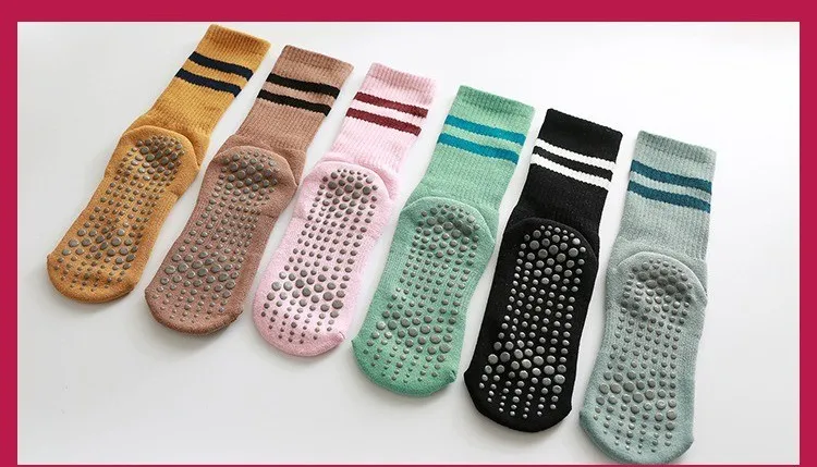 Pilates Stockings Non Slip Yoga Socks Cotton Women's Mid Tube Piles ...