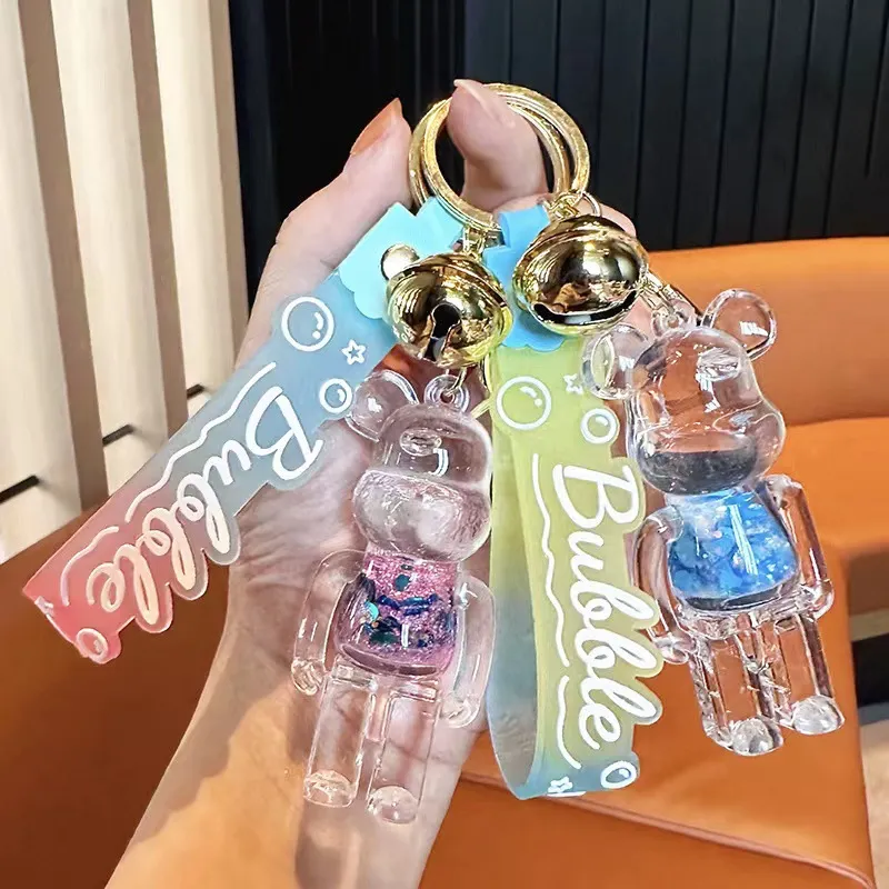 Cute Bear Keychain Collection - Creative Liquid Oil Sand Bottle Pendant ...