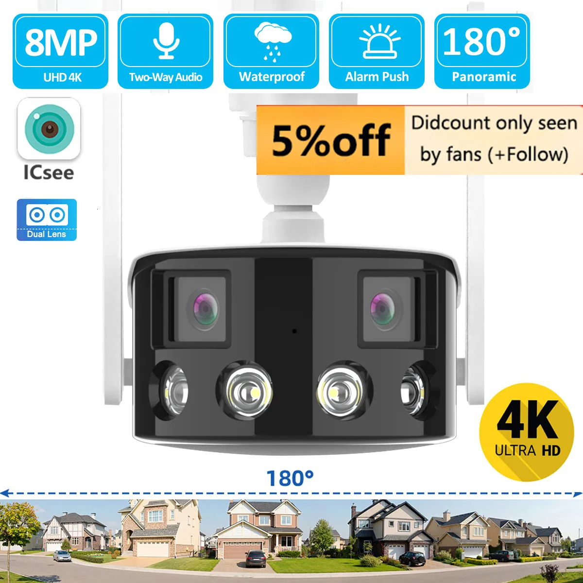 4K 8MP Dual Lens Panoramic WIFI IP cctv camera with AI Human Detection ...