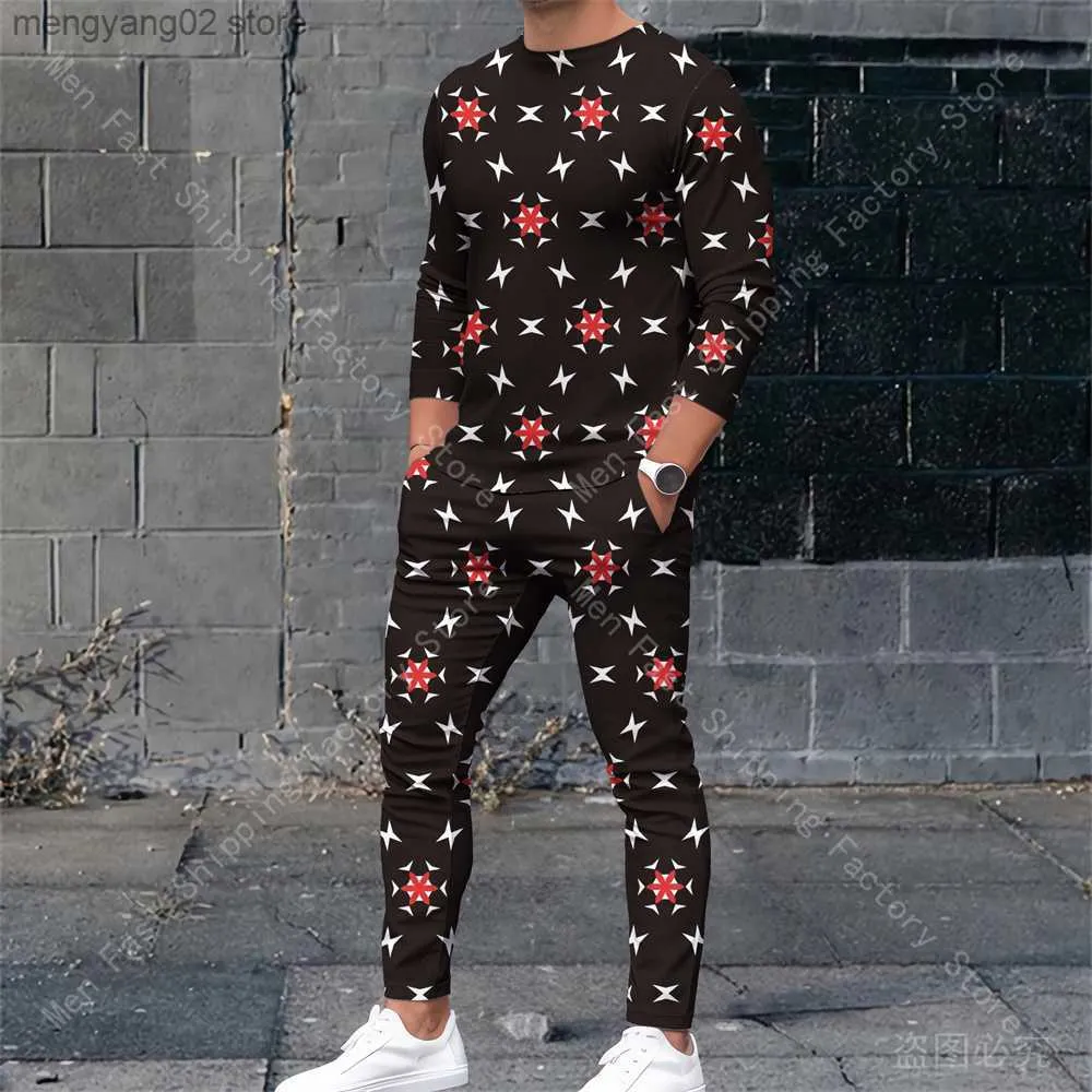 Mens Oversized Print Tracksuit Set With Long Sleeve Graphic T And Pants ...