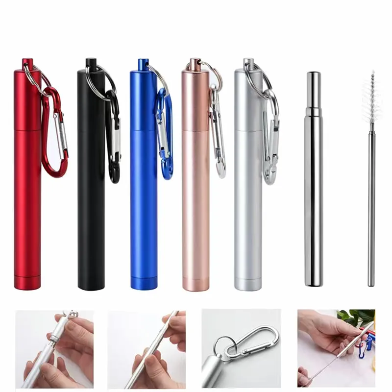 Reusable Telescopic Straw Set - Portable Stainless Steel Drinking ...