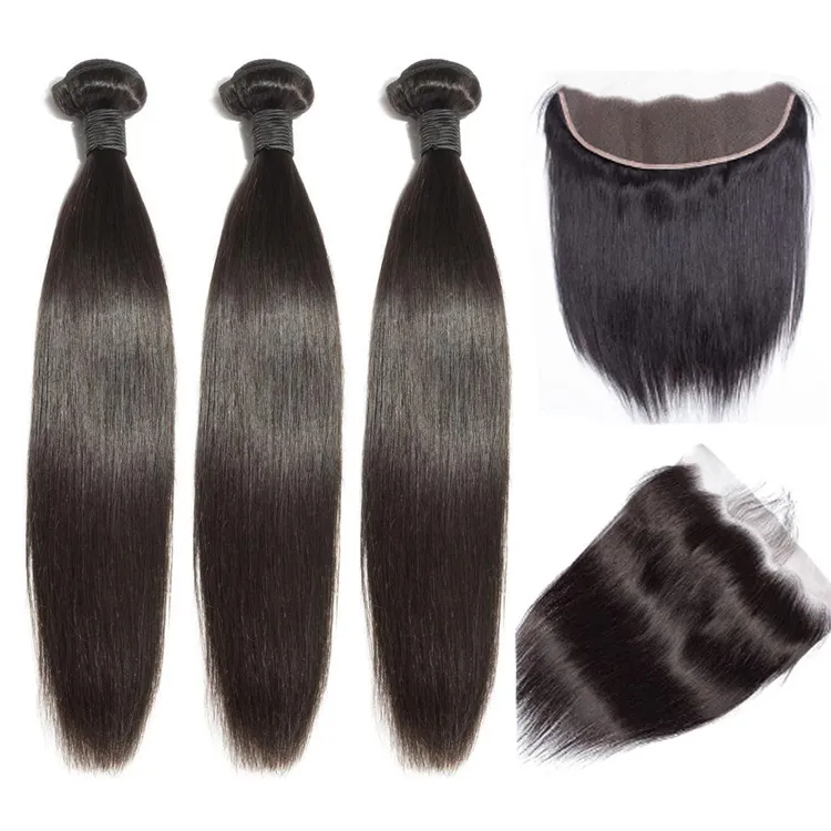 Luxurious Straight 11A Virgin Human Hair Bundles With Transparent 13x4 ...