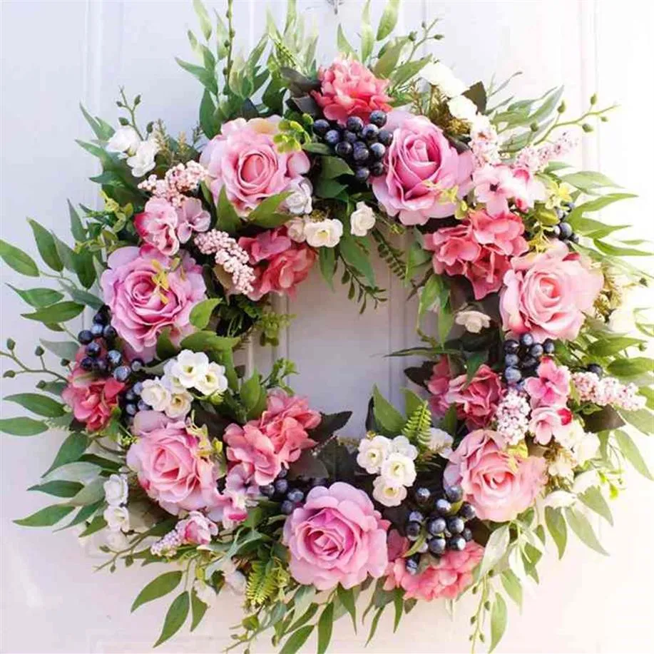 DHgate.com:Elegant Artificial Rose Wreath, Durable Plastic Front Door ...