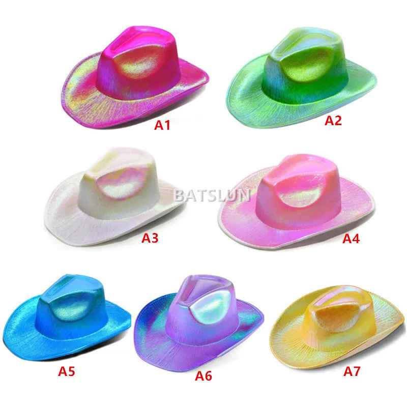 Space Cowboy Hat Neon Sparkly Glitter Shiny Caps Holographic Rave ...