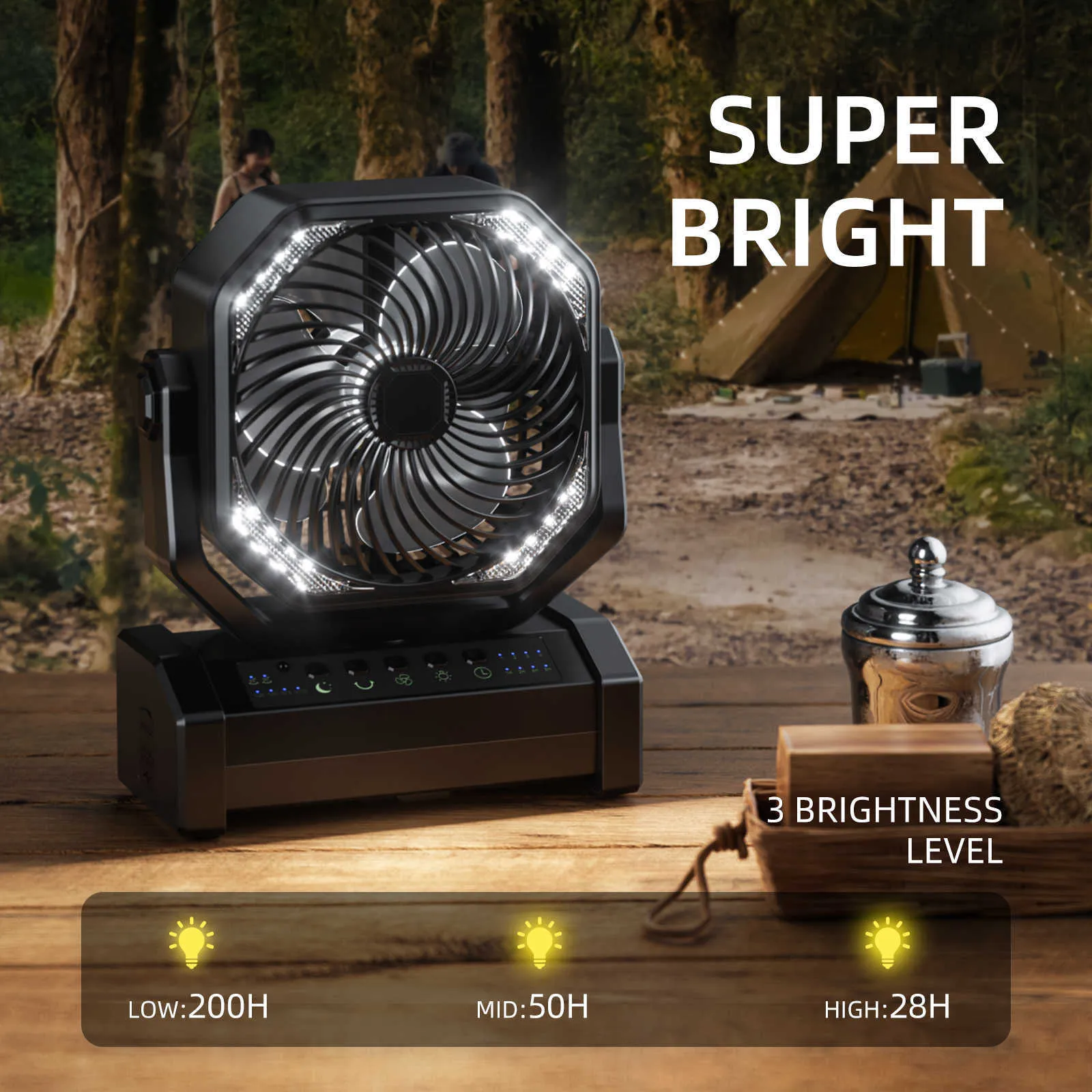 20000mAh Camping Fan with LED Light - Rechargeable Portable Tent Fan ...