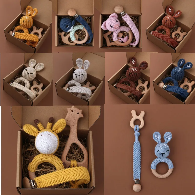 DHgate.com:Crochet Bunny Teether Set: Wooden Teether, Rattles, Clips ...