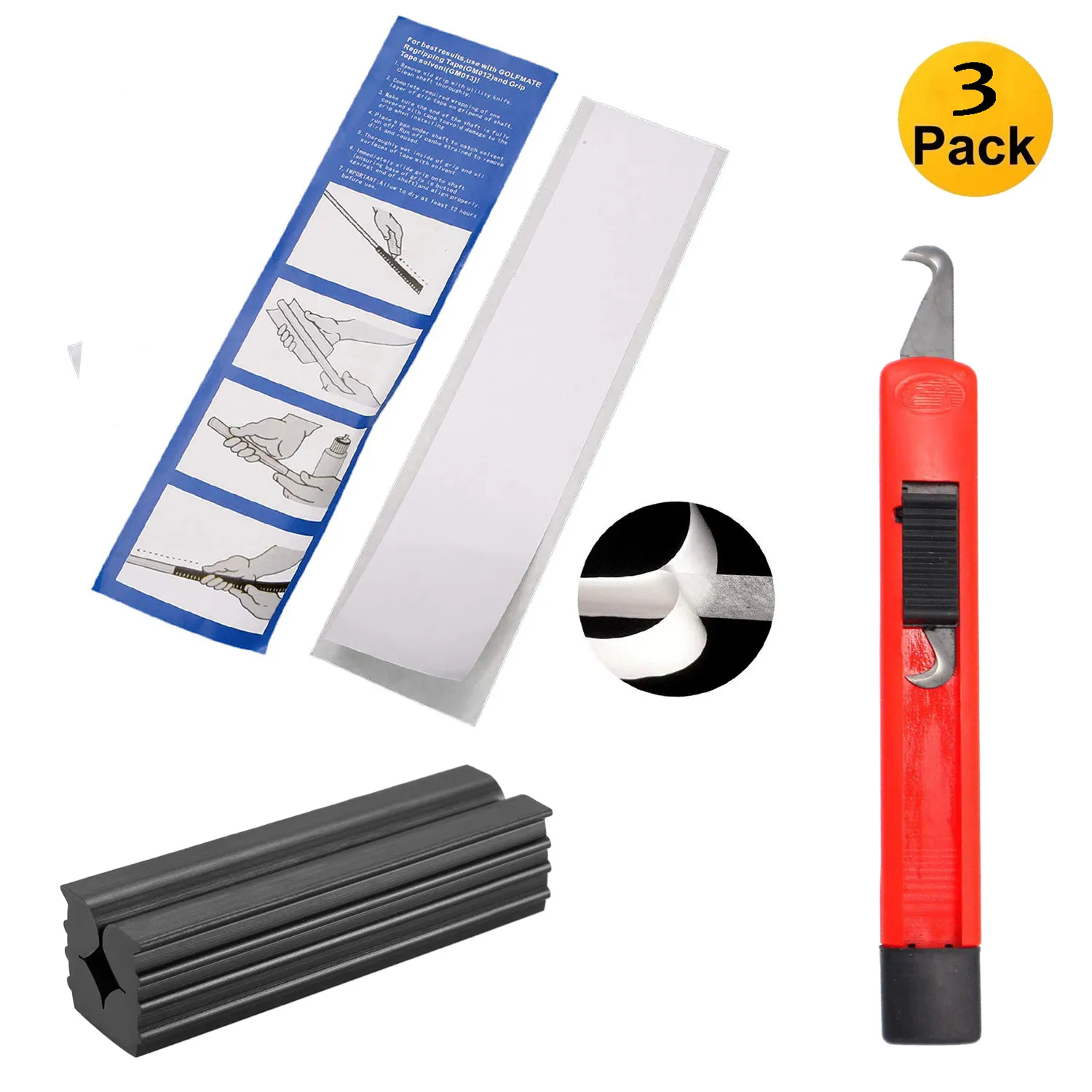 Golf Club Regripping Kit - 3 Pack Set with Grip Tape, Hook Blade ...