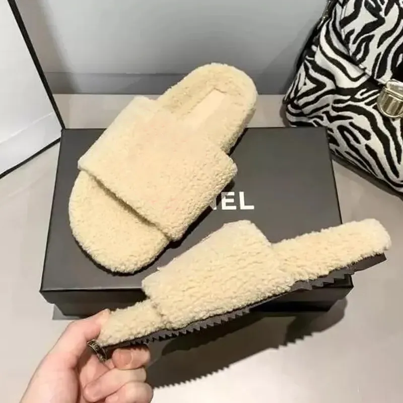 Womens Luxury Plush Woolskin Sheepskin Slides With Insole Soft, Fur Flat Sandals For Winter From ...