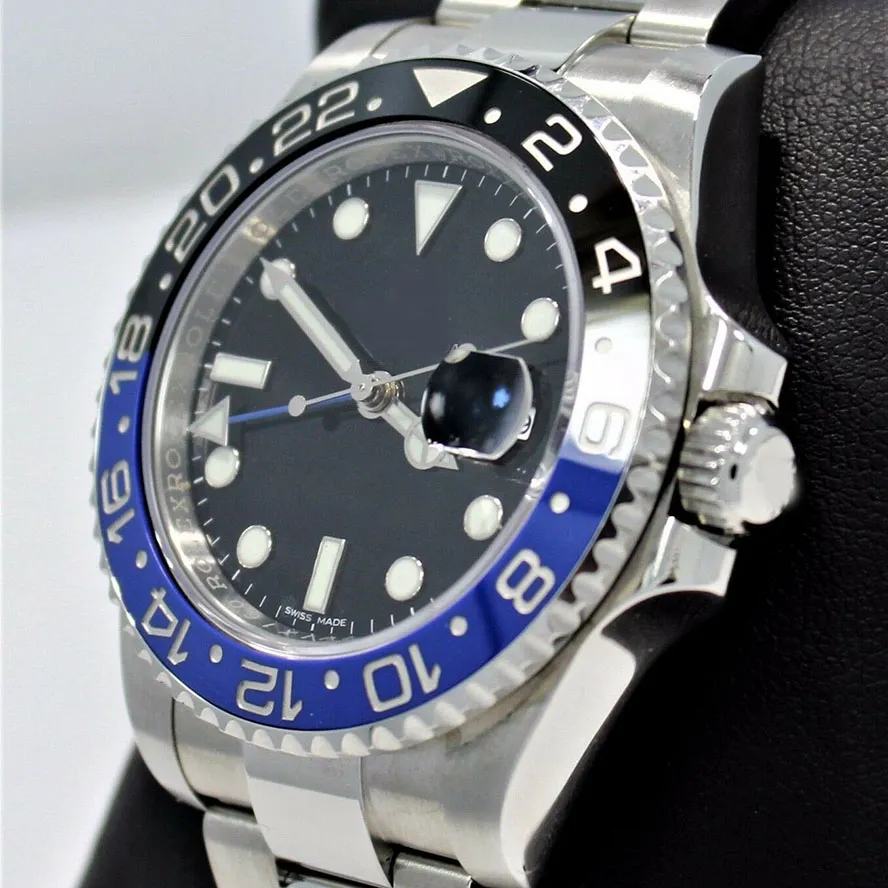 Men's GMT Automatic Watch - 3186 Movement, Black/Blue Ceramic Bezel ...