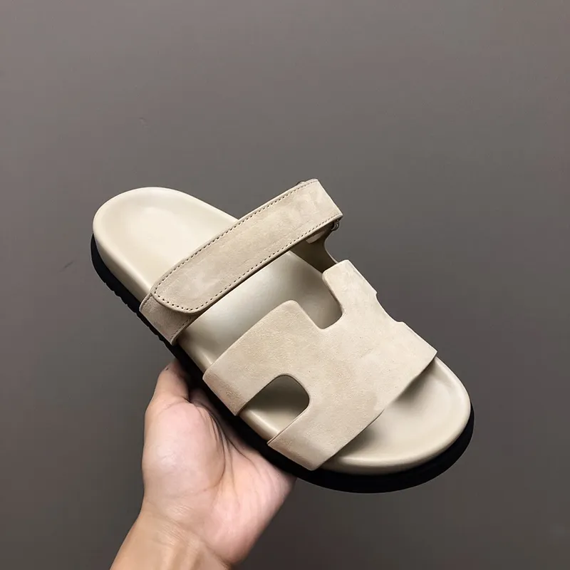 Designer Genuine Leather Flat Bottom Sandals With Hook & Loop Closure ...
