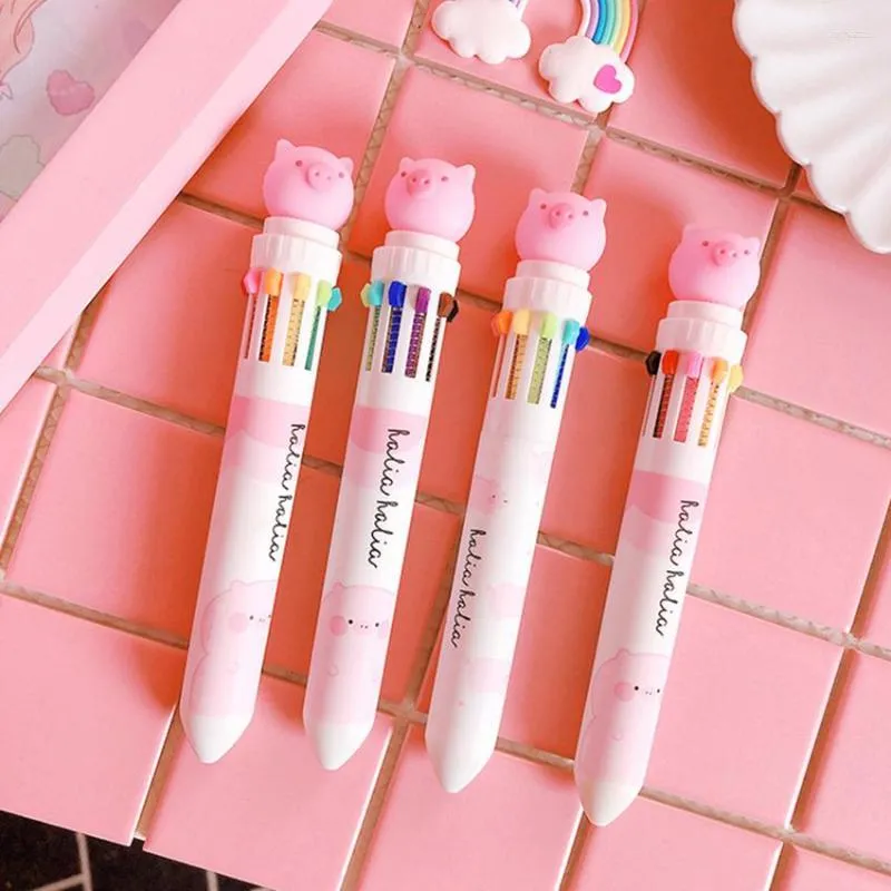 Wholesale 10 In 1 Cute Pink Piggy Multi Color Cute Ballpoint Pens With ...
