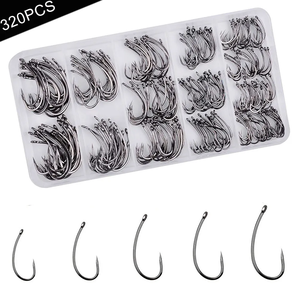 DHgate.com:Barbless Carp Fishing Hooks, 320Pcs Curve Shank Fishhooks with Case for Carp Fishing ...