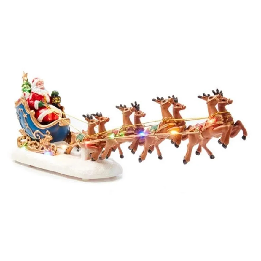 Christmas Village Scene - Light Up Santa Sleigh & Reindeer Tabletop ...