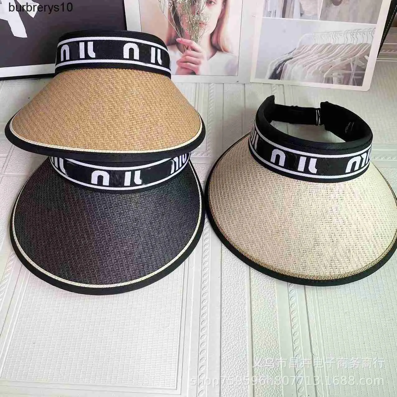Women's Japanese And Korean Mi Letter Straw Visor Hat Womens Sunshade ...