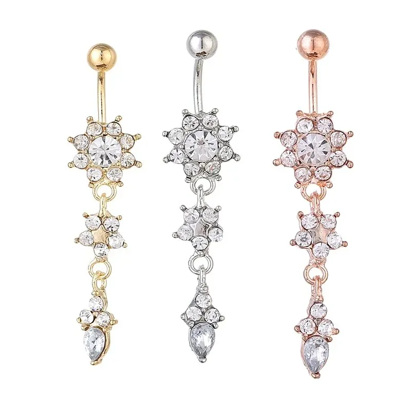 Sparkling Crystal Belly Button Rings - Sexy Piercing Navel Jewelry for Women, 14K Gold Plated ...