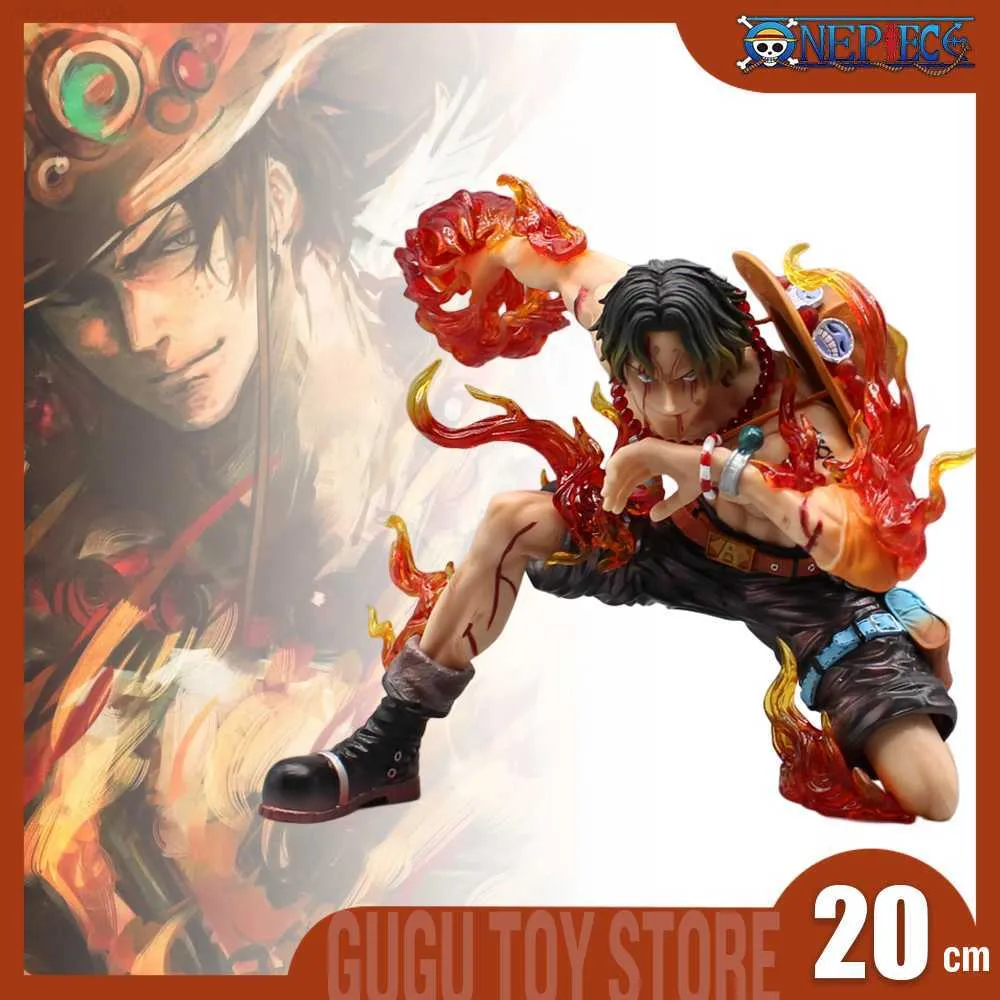 One Piece Ace Figure: 20cm Portgas D Ace Sitting Pose LED GK PVC Statue ...