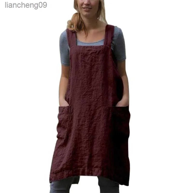 DHgate.com:Cotton Linen Kitchen Aprons for Women Men, Solid Bandage ...