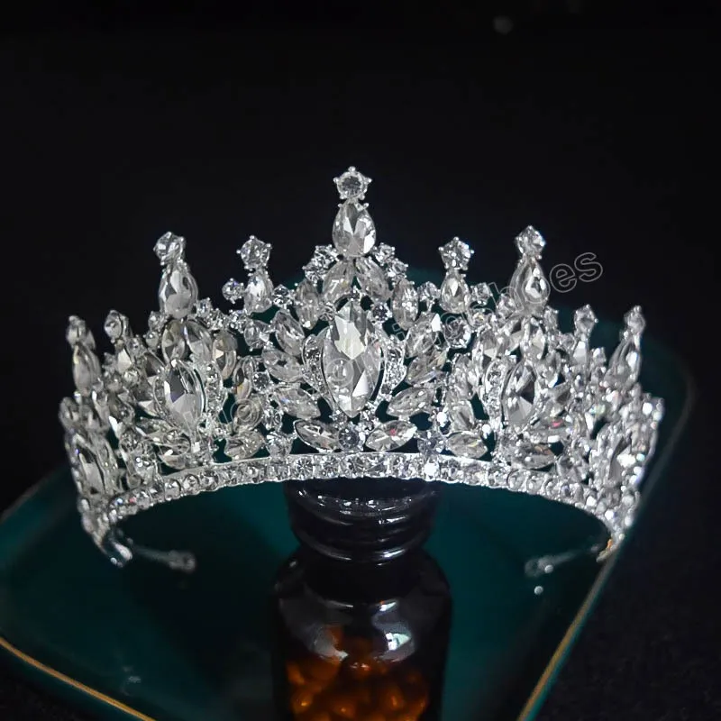 Korean Elegant Silver Color Crystal Tiara Crown For Women Girls Wedding ...