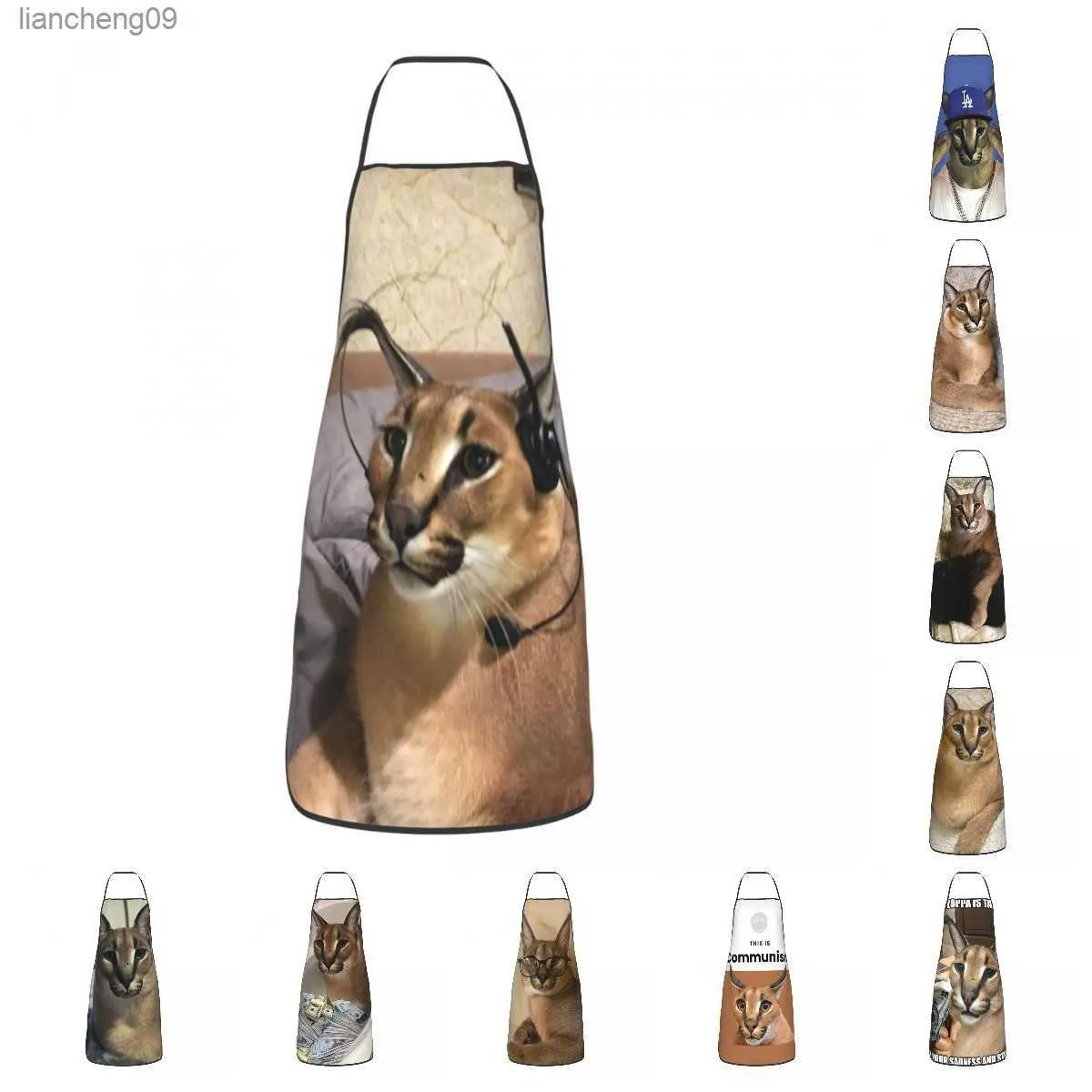 Funny Big Floppa Apron - Caracal Cat Meme Cooking Apron for Men & Women ...