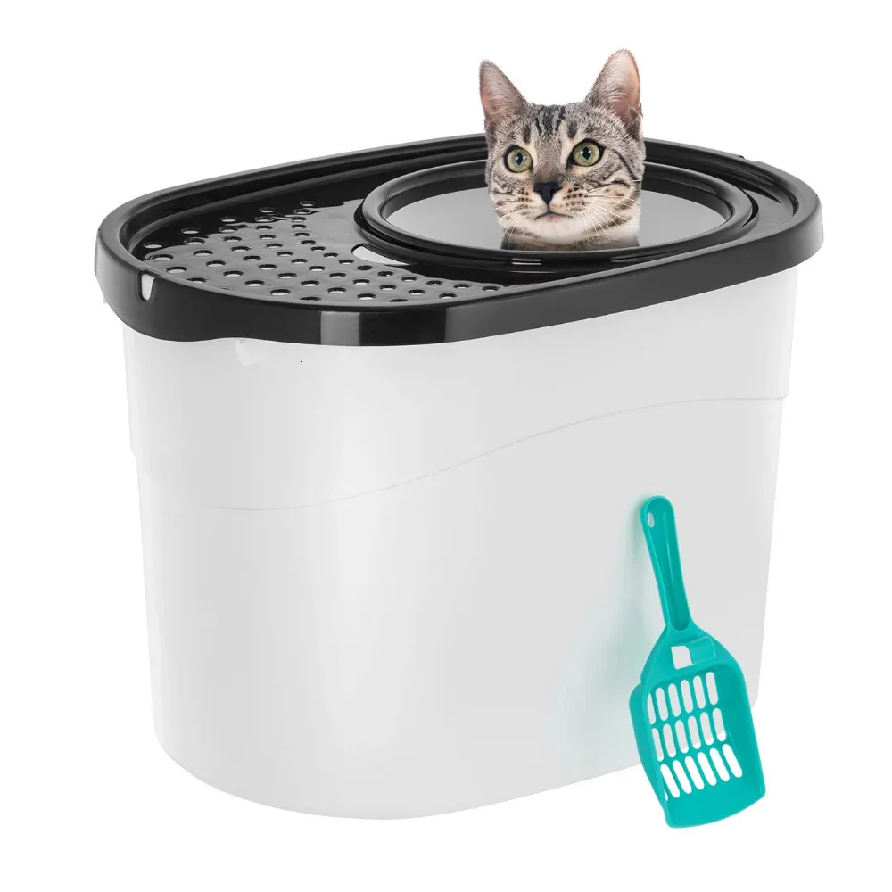DHgate.com:White/Black Top Entry Cat Litter Box with Litter Catching ...