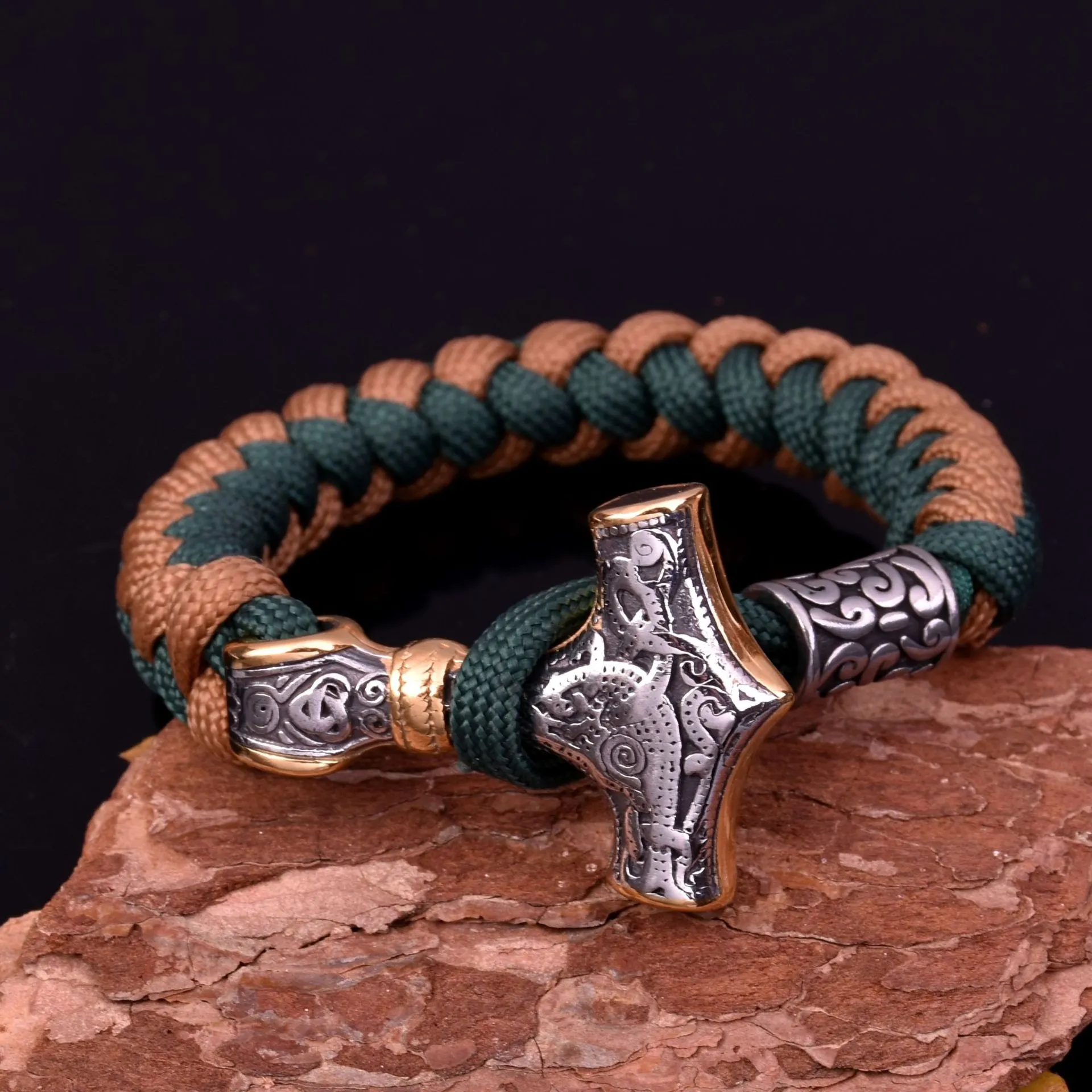 Thor's Hammer Braided Paracord Mens Cross Bracelet Classic Viking Charm ...