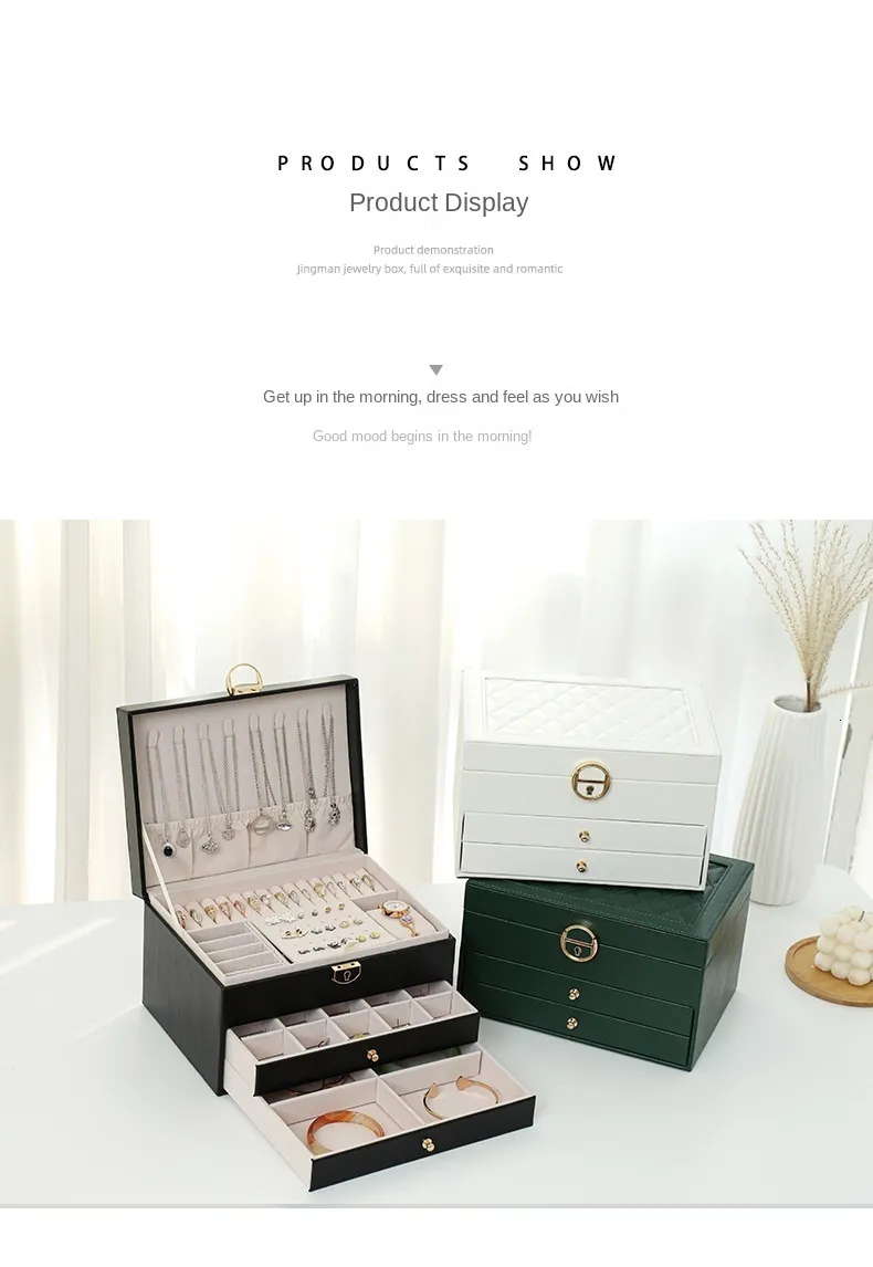 Large Jewelry Organizer: Three Layer Lockable Leather Jewelry Box With ...