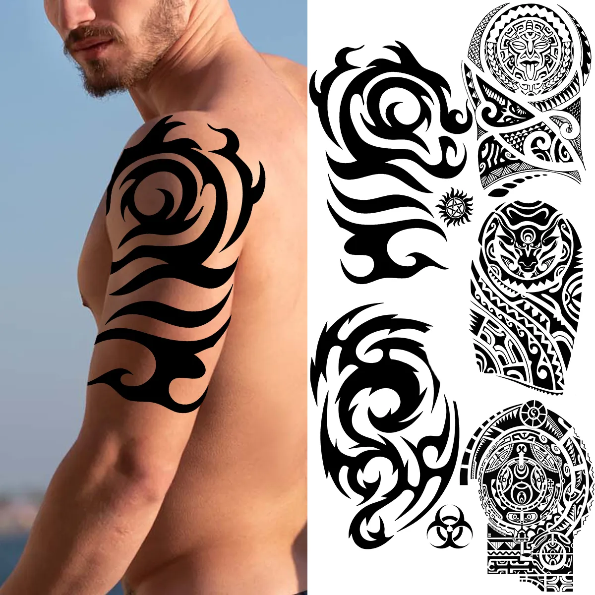 Realistic Totem Tattoos Oottati 9 Sheets Neck Arm Temporary Tattoo