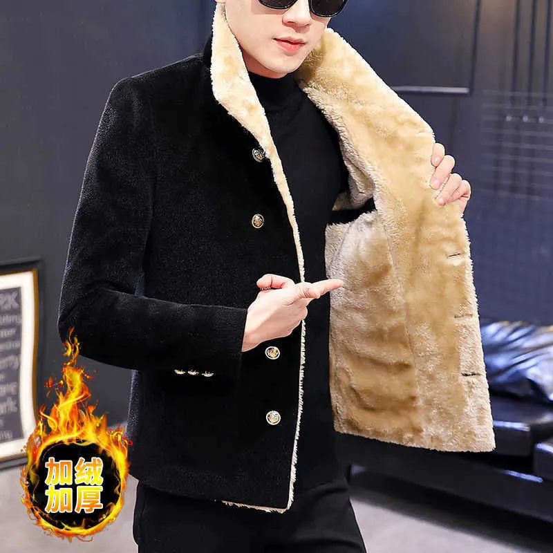 DHgate.com:Korean Style Wool-Blend Short Pea Coat for Men in Black:Apparel