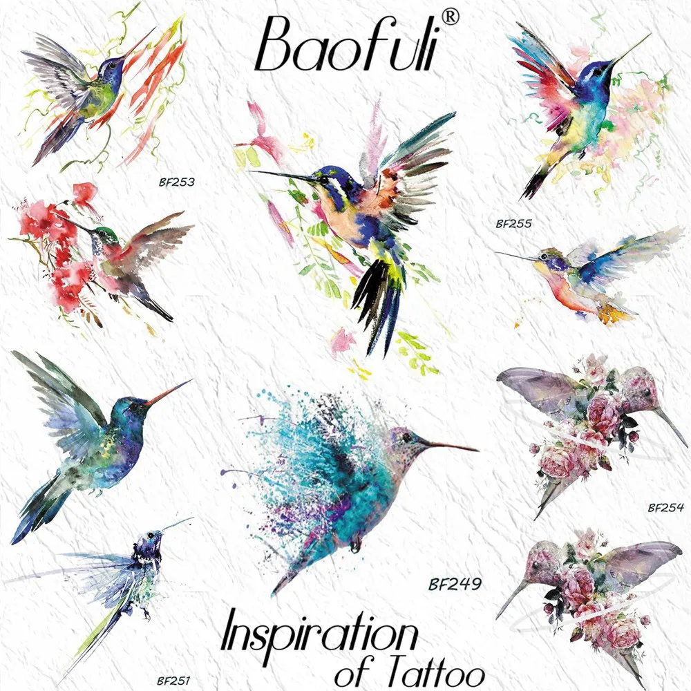 DHgate.com:Watercolor Hummingbird Branch Temp Tattoo Stickers for Women ...