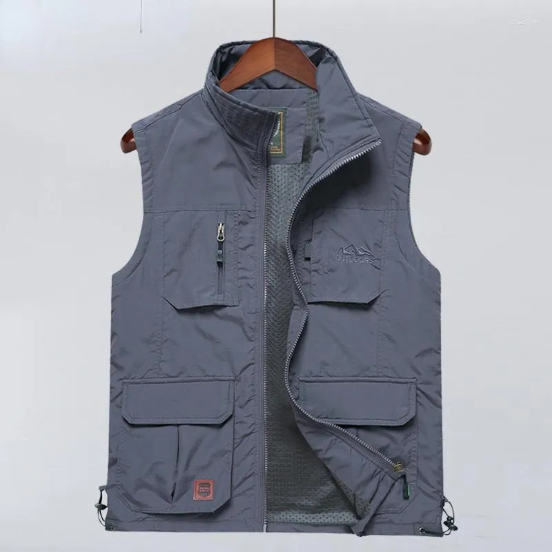 Mens Sleeveless Motorcycle Vest, Multi Pocket Work Hunting Jacket ...