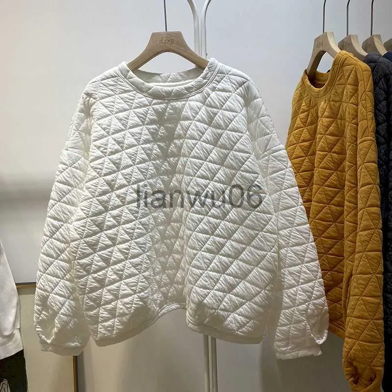 Womens Casual Cotton Quilted Pullover Sweatshirt With Triangle Rhombus Check Pattern And ...