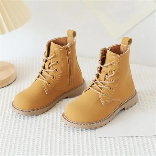 Autumn Short Leather Boots for Kids, Boys and Girls, English Style Thin ...