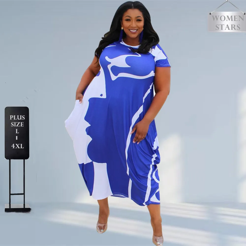 Summer Plus Size Womens Bodycon Asymmetrical Maxi Dress Basic Print O Neck Stretchy Wholesale Drop From Powerstore01 24.36 In Bulk DHgate.Com