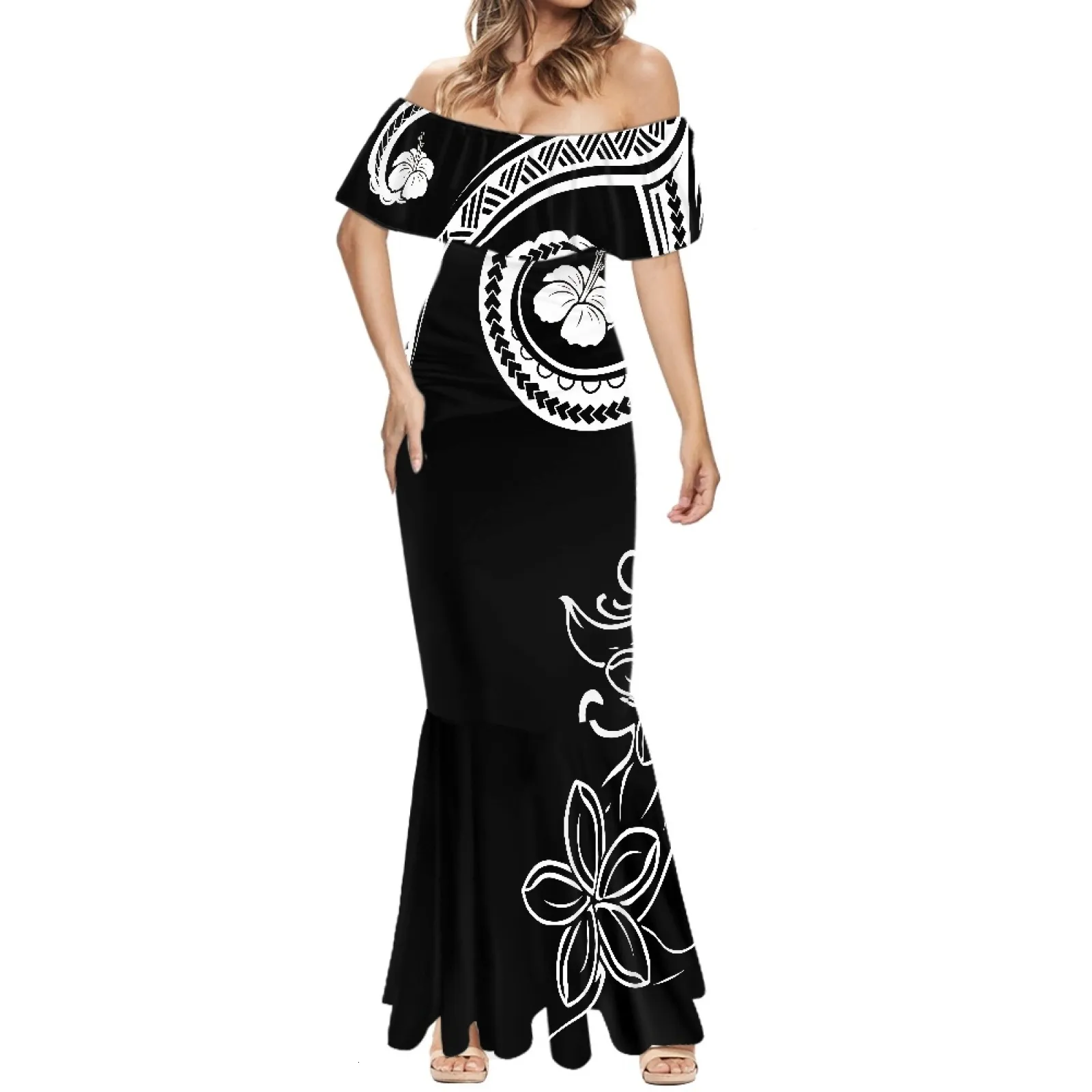 Samoan Print Strapless Dress - Sexy Off Shoulder Party Dress ...